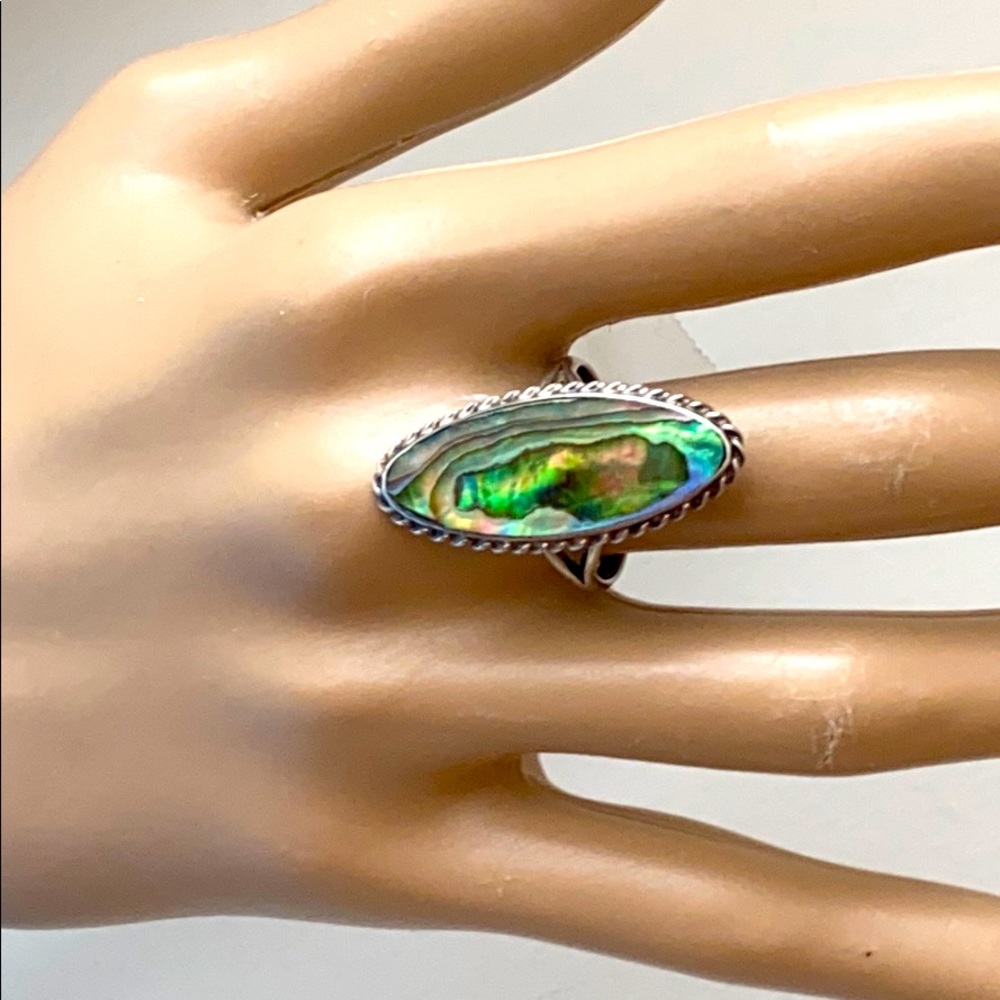 Large Vintage Sterling Silver Abalone Ring - Gem